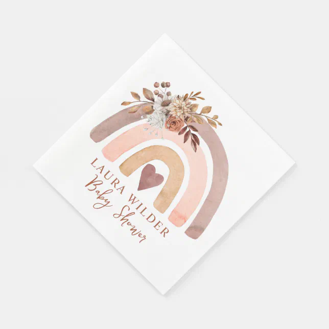 Boho Rainbow Terracotta Brown Rust Baby Shower Napkins | Zazzle