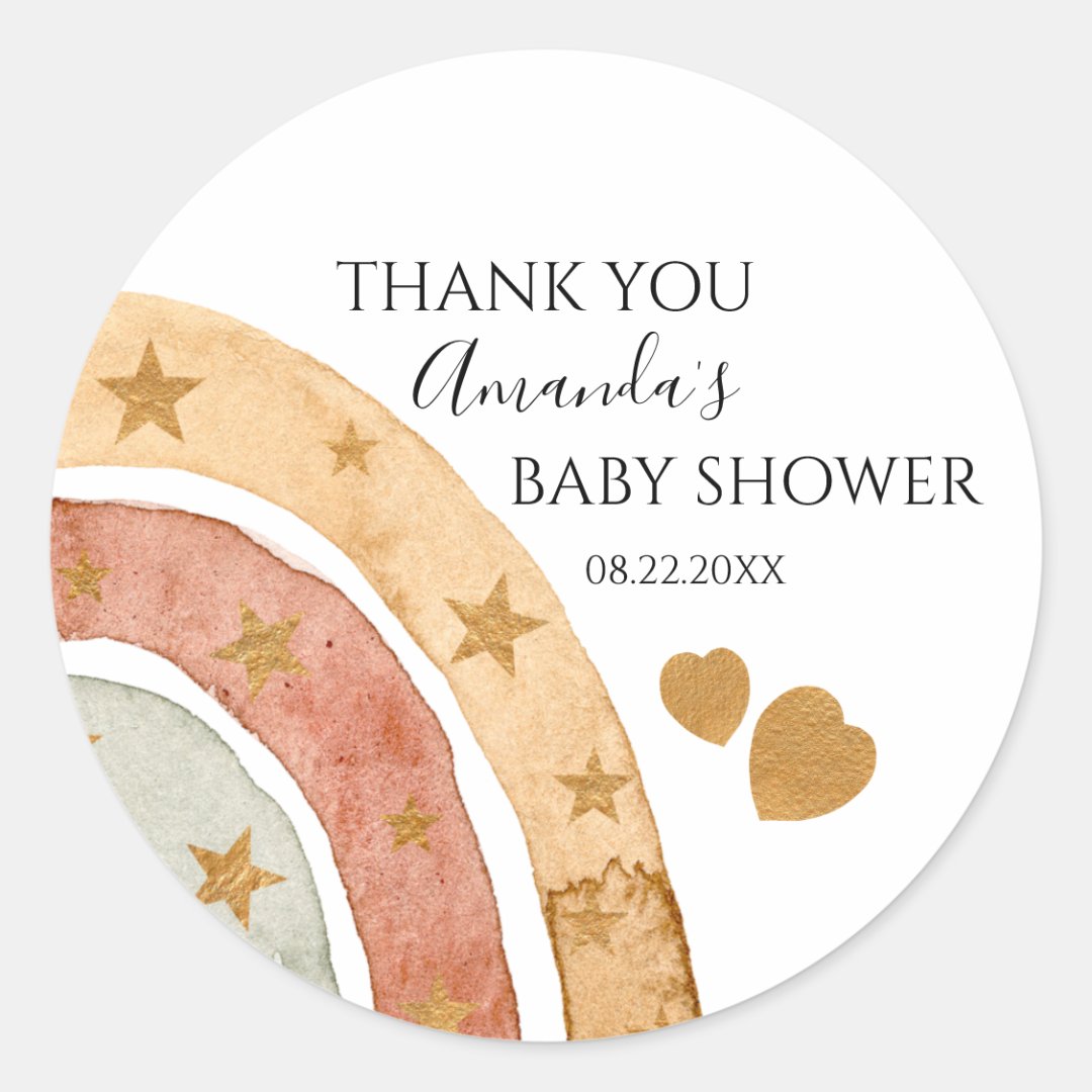 Boho Rainbow Thank You Baby Shower Classic Round Sticker | Zazzle