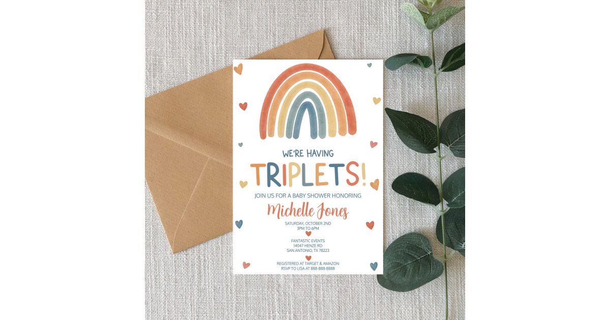 Boho Rainbow Triplets Baby Shower Invitation | Zazzle