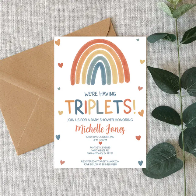 Boho Rainbow Triplets Baby Shower Invitation | Zazzle