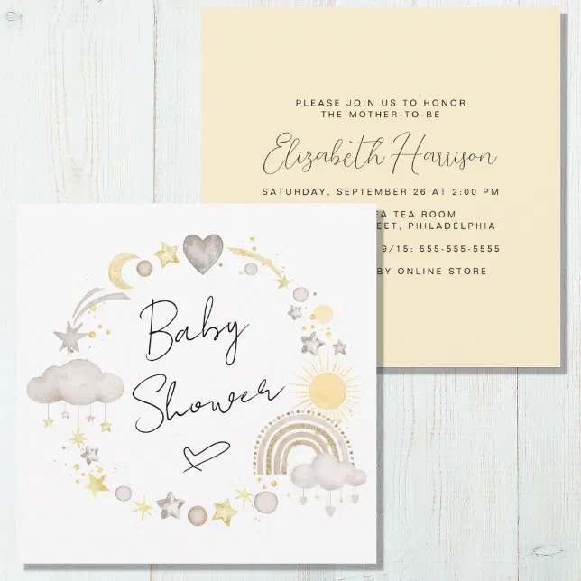 Boho Rainbow Watercolor Yellow Baby Shower Invitation | Zazzle