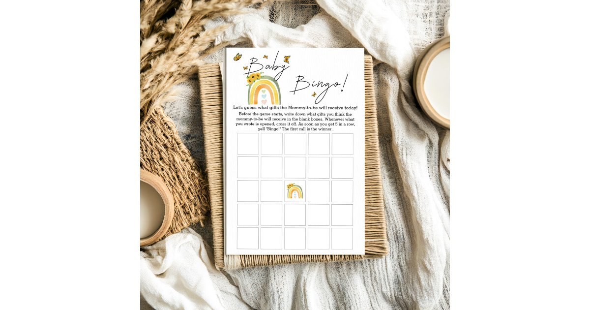 Boho Rainbow With Sunflower Baby Shower Bingo Game | Zazzle
