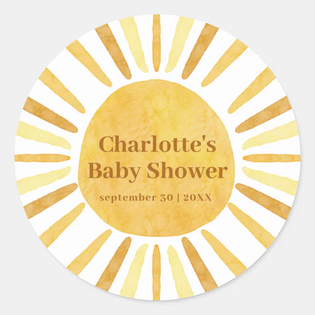 Boho Ray of Sunshine Baby Shower Classic Round Sticker | Zazzle