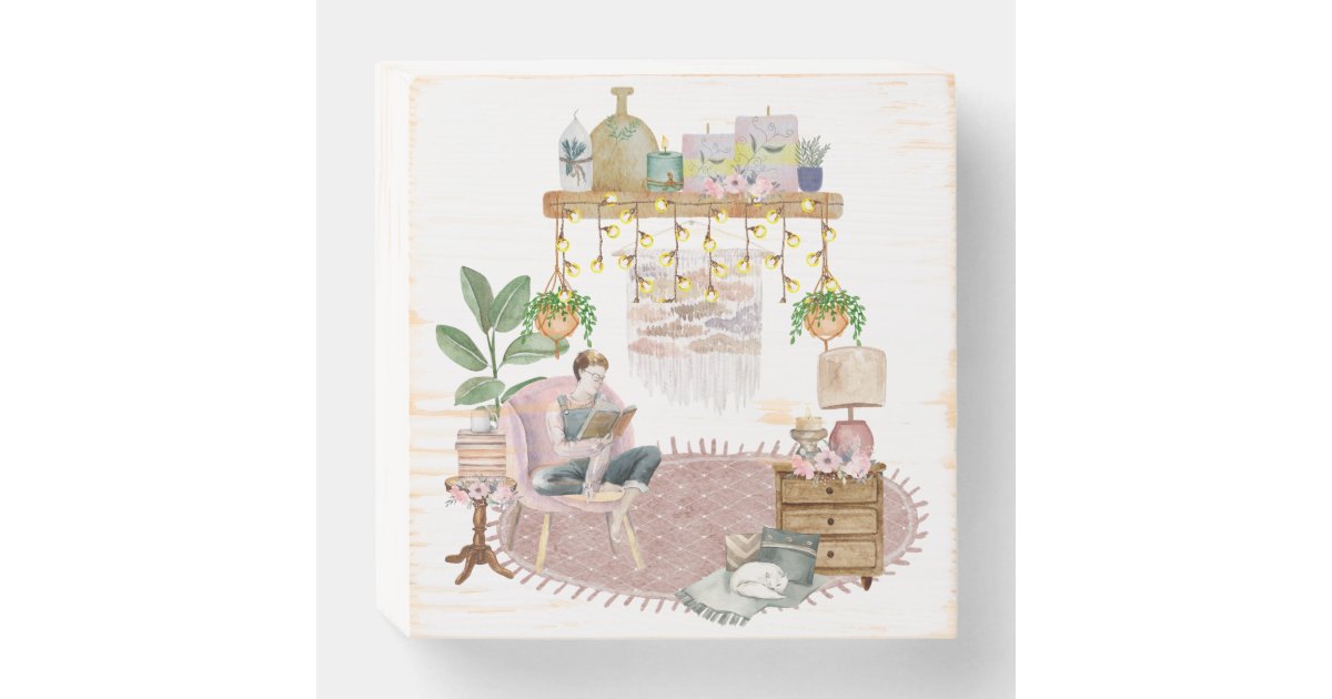 Boho Reading Room Wooden Box Sign | Zazzle