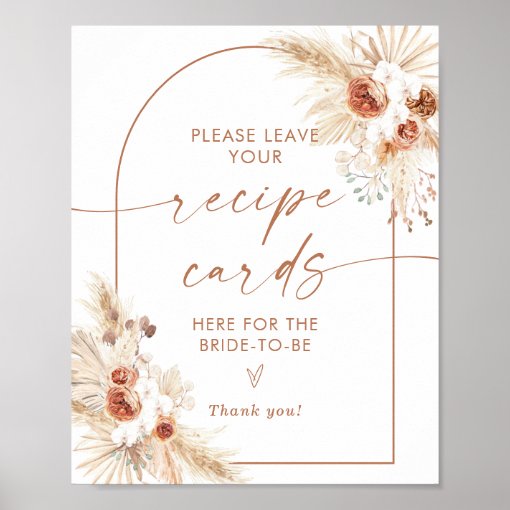 Boho Recipe Cards Sign | Terracotta Pampas Grass | Zazzle