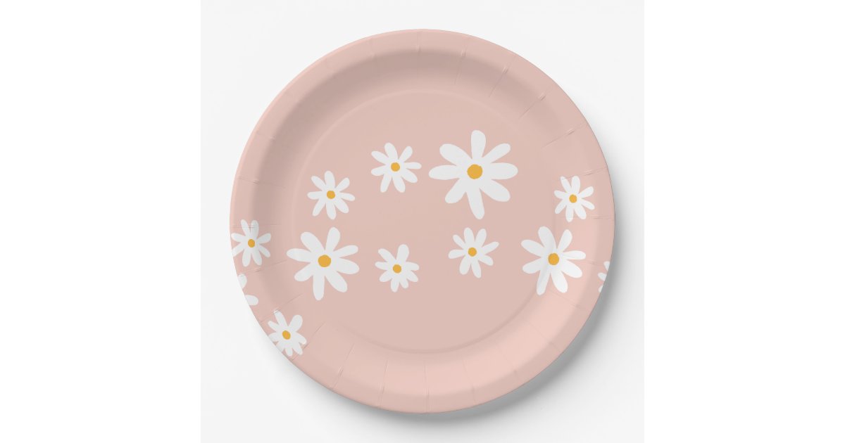 Boho Retro Blush Pink Daisy Floral Paper Plates | Zazzle