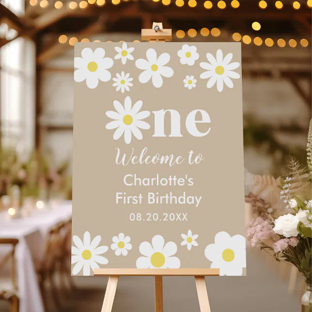 Boho Retro Daisy 1st Birthday Foam Board | Zazzle