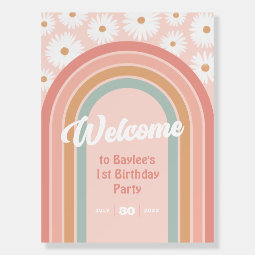 Boho Retro Daisy Birthday Party Welcome Sign | Zazzle