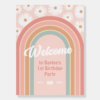 Boho Retro Daisy Birthday Party Welcome Sign | Zazzle