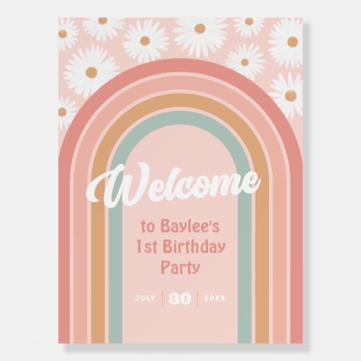 Boho Retro Daisy Birthday Party Welcome Sign | Zazzle