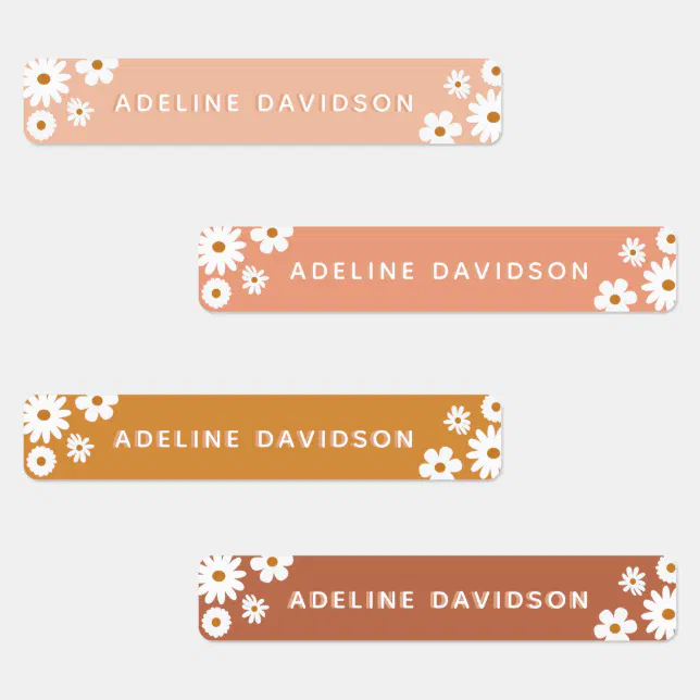 Boho Retro Daisy Theme Simple Waterproof Kids Name Labels | Zazzle