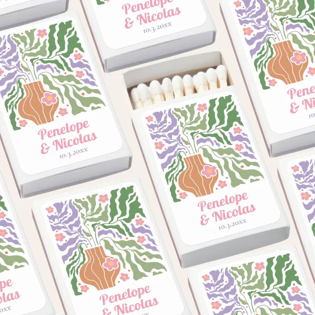 Boho Retro Floral Custom Wedding Favor Matchboxes | Zazzle