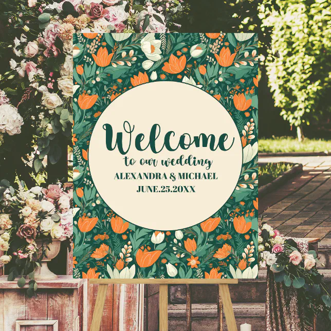 Boho Retro Floral Wedding Welcome sign | Zazzle