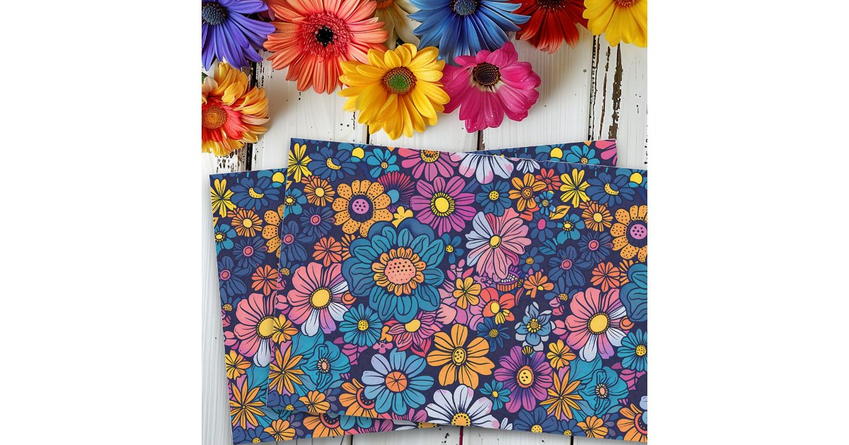 Boho Retro Foral Flower 70s Bold Tissue Paper | Zazzle