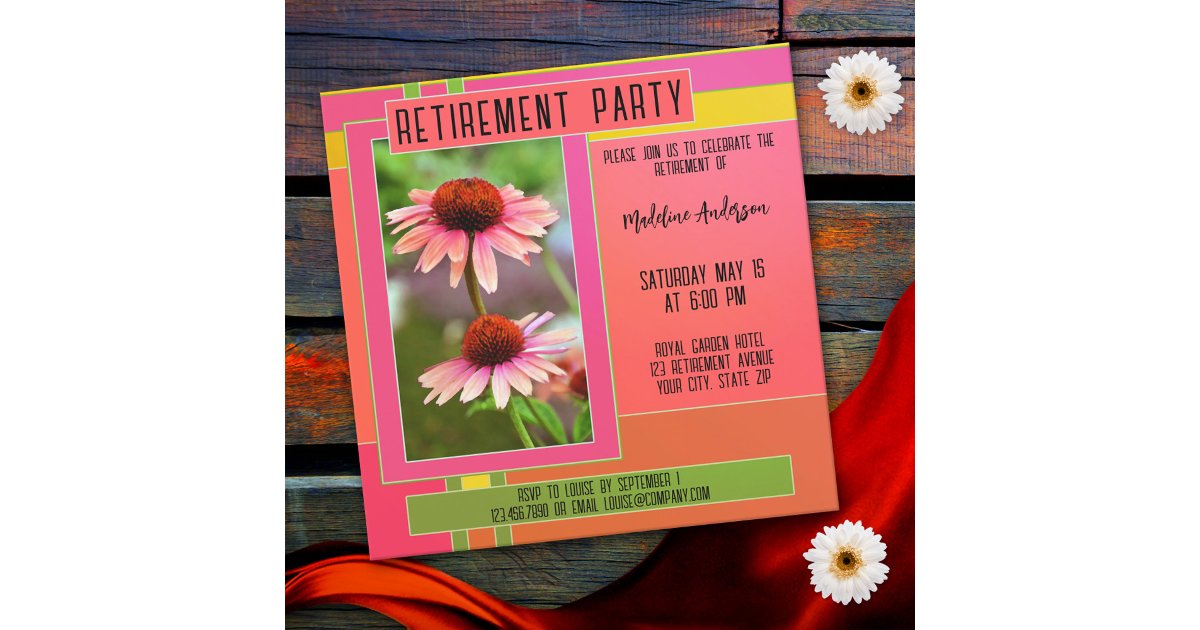 Boho Retro Garden Flower Retirement Party Invitation | Zazzle