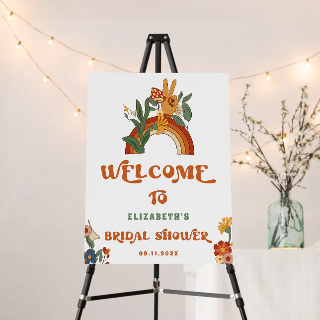 Boho Retro Groovy 70s Bridal Shower Welcome Sign | Zazzle