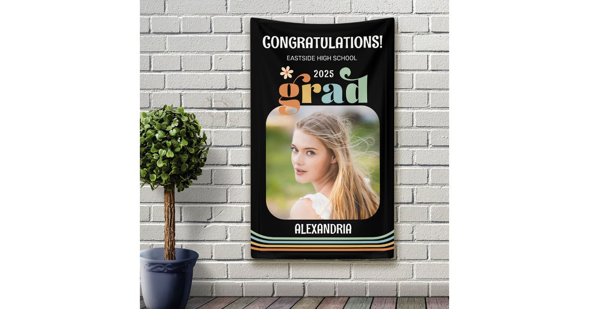 Boho Retro Photo Congratulations Graduate Banner | Zazzle