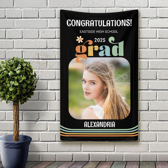 Boho Retro Photo Congratulations Graduate Banner | Zazzle