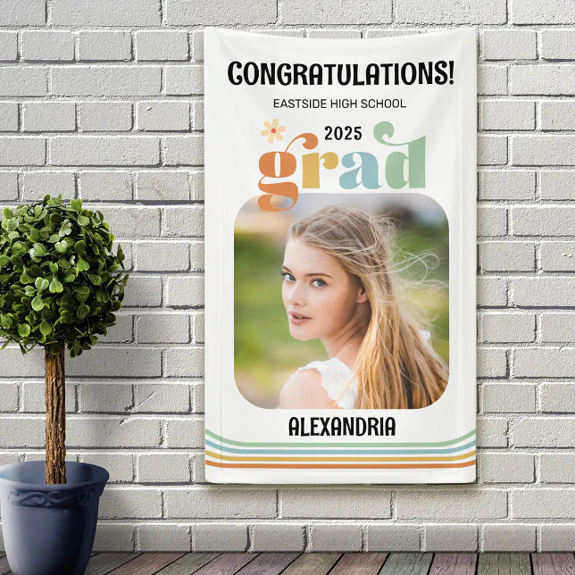 Boho Retro Photo Congratulations Graduate Banner | Zazzle