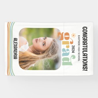 Boho Retro Photo Congratulations Graduate Banner | Zazzle