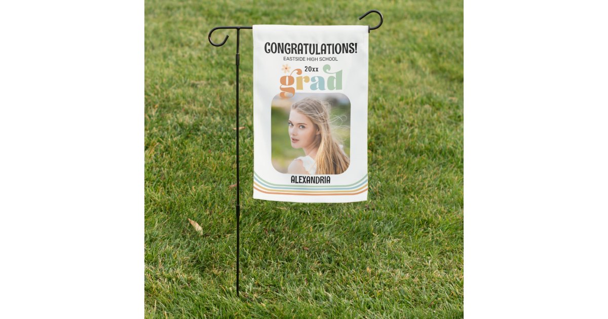 Boho Retro Photo Congratulations Graduate Garden Flag | Zazzle