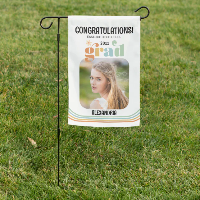 Boho Retro Photo Congratulations Graduate Garden Flag | Zazzle