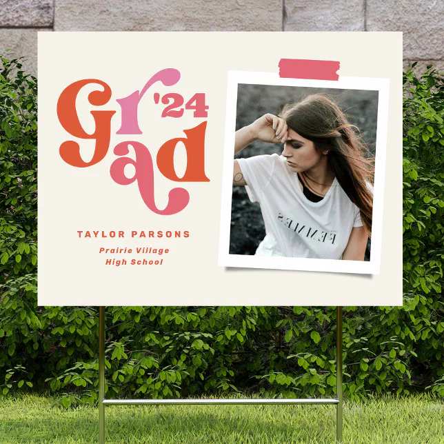 Boho Retro Photo Graduation Yard Sign | Zazzle