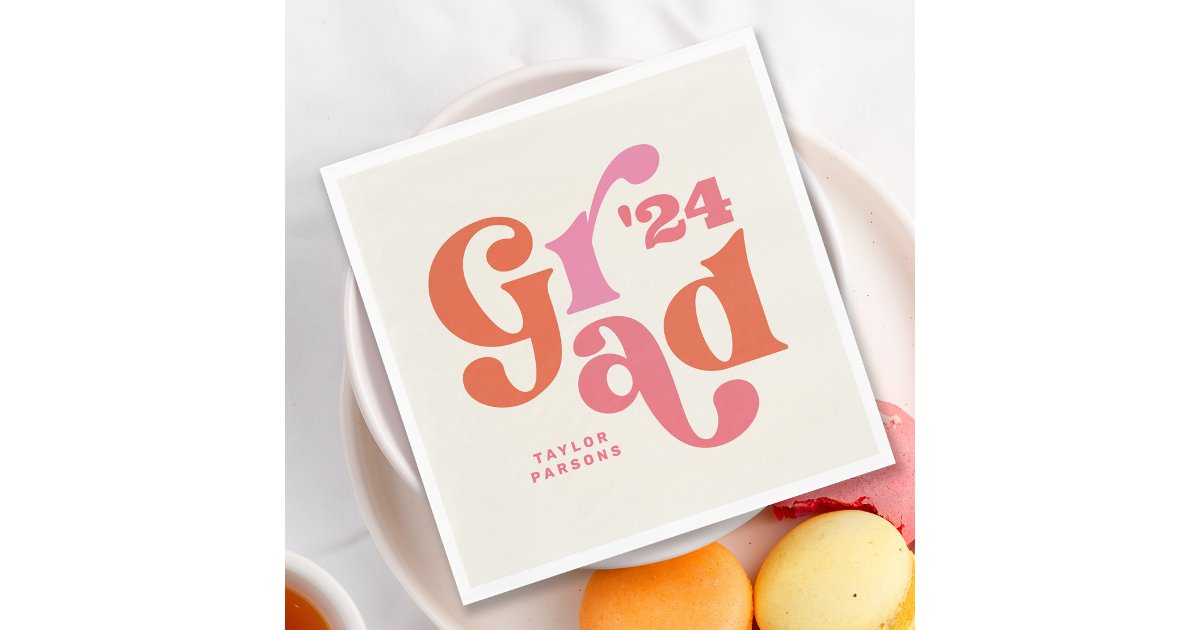 Boho Retro Pink and Orange Graduation Napkins | Zazzle