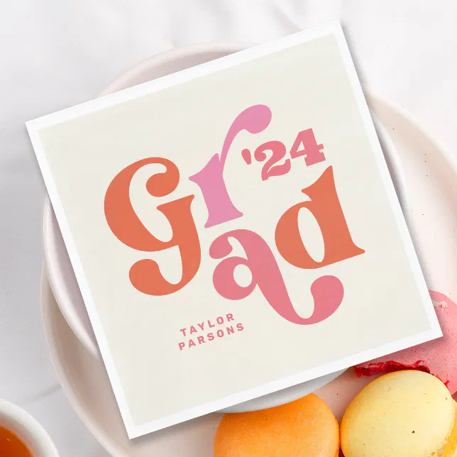 Boho Retro Pink and Orange Graduation Napkins | Zazzle