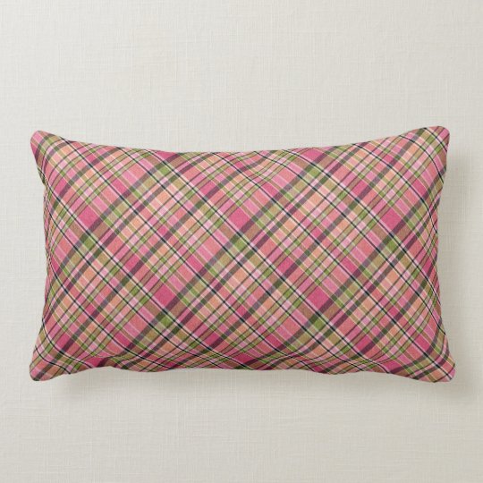 Boho Retro Pink/Green Plaid Coordinating Lumbar Pillow | Zazzle.com