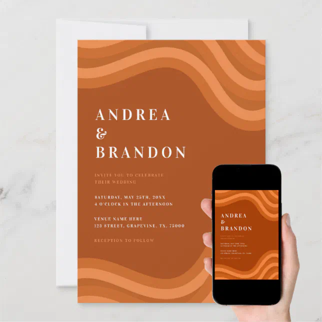 Boho Retro Rainbow QR Code RSVP All in One Wedding Invitation | Zazzle