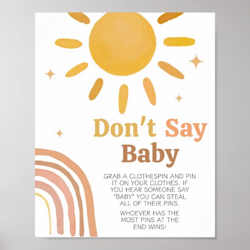 Boho Retro Sunshine Baby Shower Don't Say Baby Poster | Zazzle