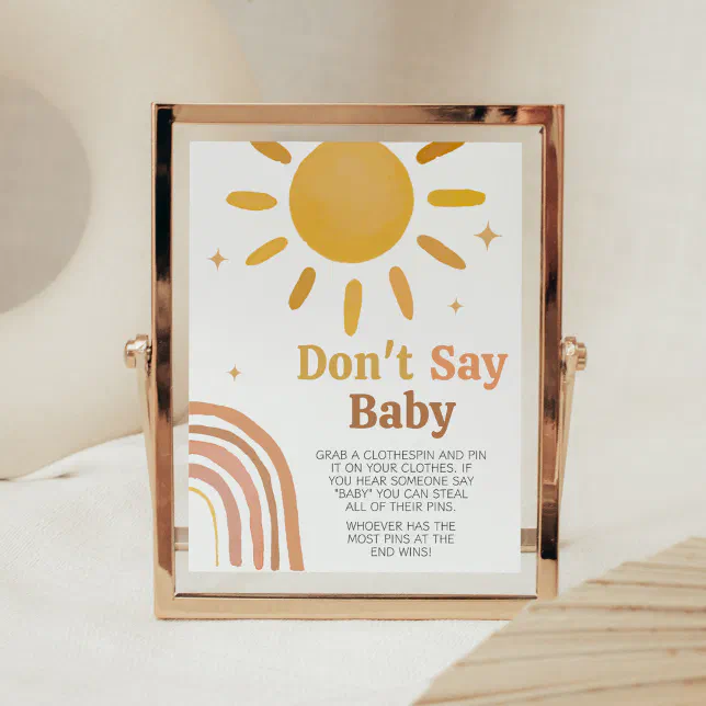 Boho Retro Sunshine Baby Shower Don't Say Baby Poster | Zazzle