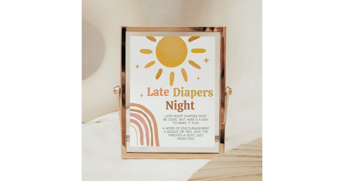 Boho Retro Sunshine Baby Shower Late Night Diapers Poster | Zazzle