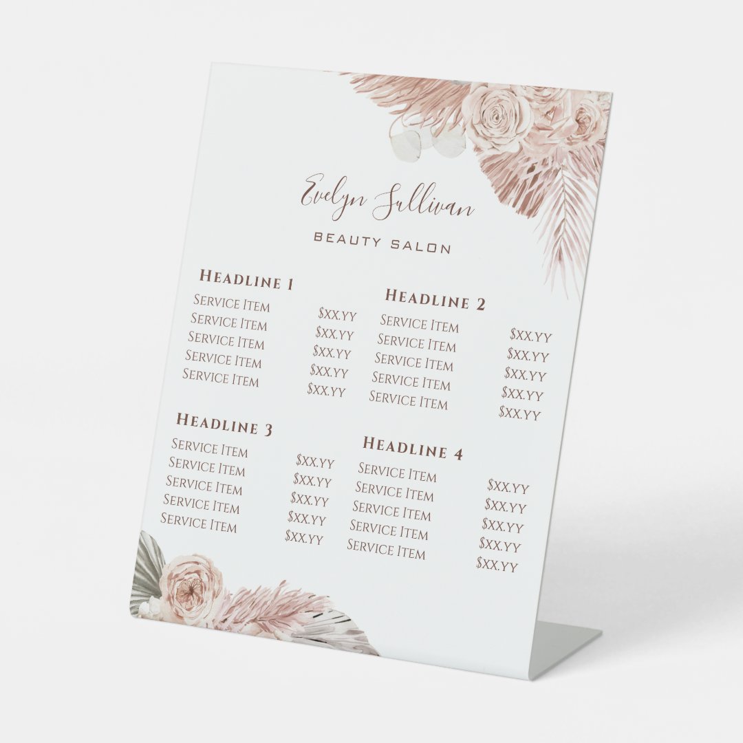 Boho Roses Price List Pedestal Sign | Zazzle