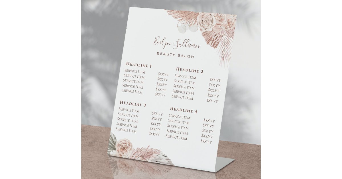 Boho Roses Price List Pedestal Sign | Zazzle