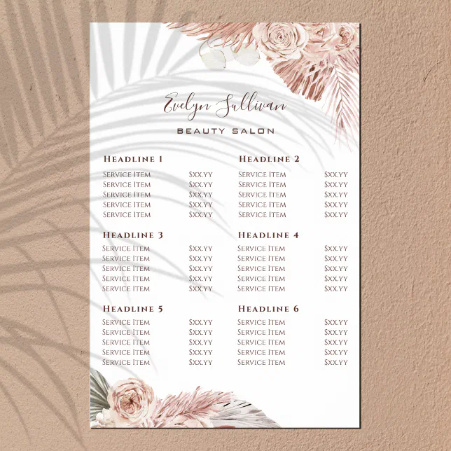 Boho roses price list poster | Zazzle