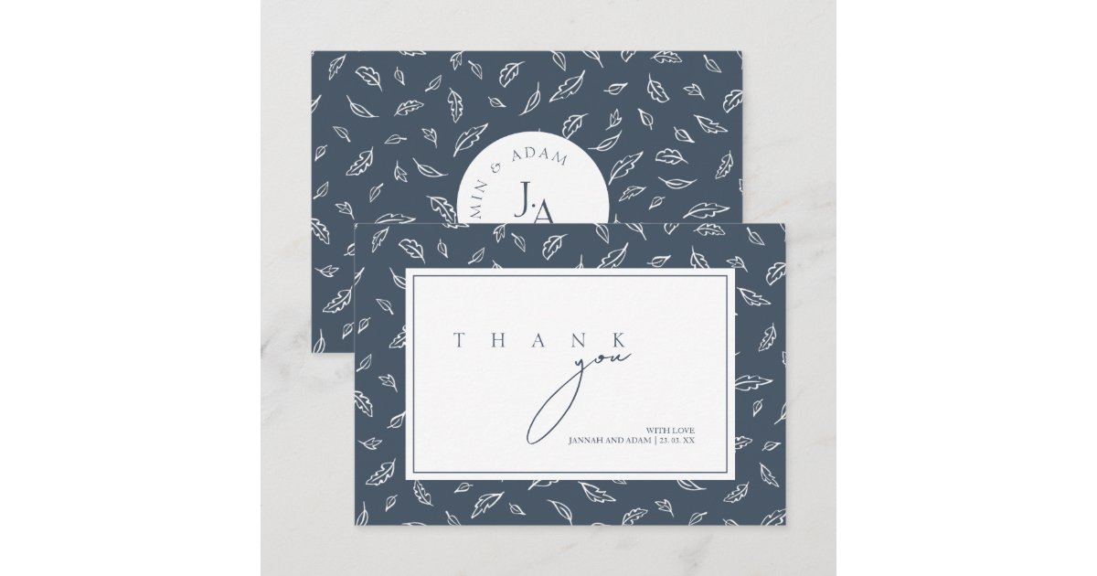 Boho Royal Blue Opulence Leaves Photo Wedding Thank You Card | Zazzle
