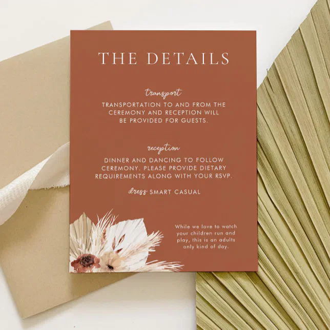 Boho Rust Terracotta Wedding Details Enclosure Card | Zazzle