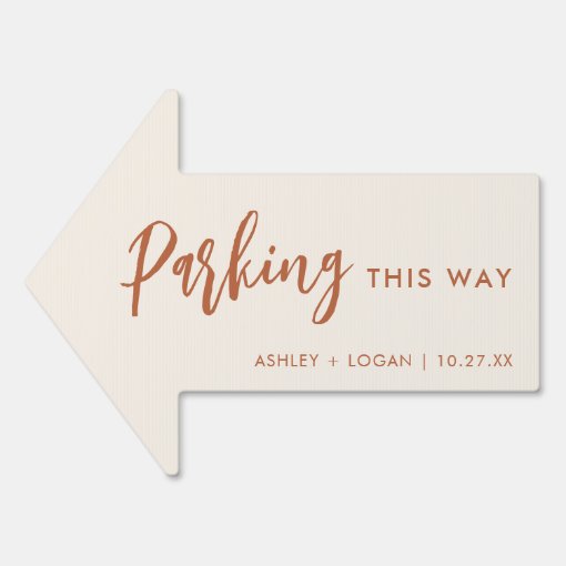 Boho Rust Wedding Parking This Way Arrow Sign | Zazzle