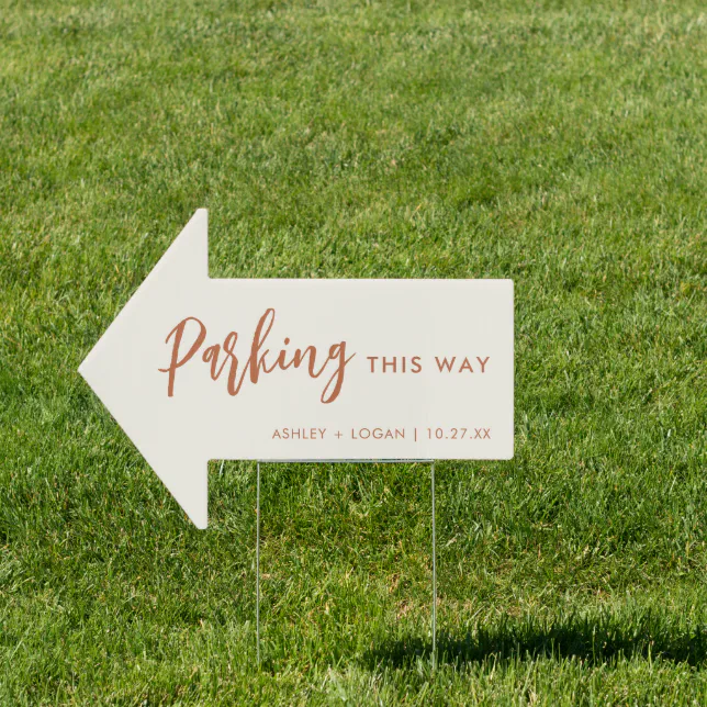Boho Rust Wedding Parking This Way Arrow Sign | Zazzle
