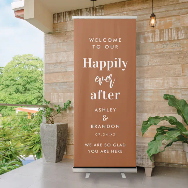 Boho Rust Welcome To Our Wedding Entrance Retractable Banner | Zazzle