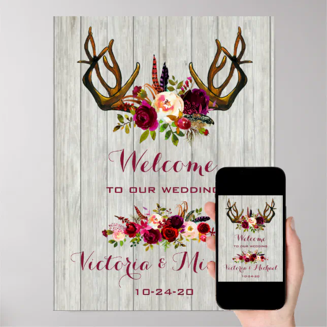 Boho Rustic Antler floral Wedding Sign | Zazzle