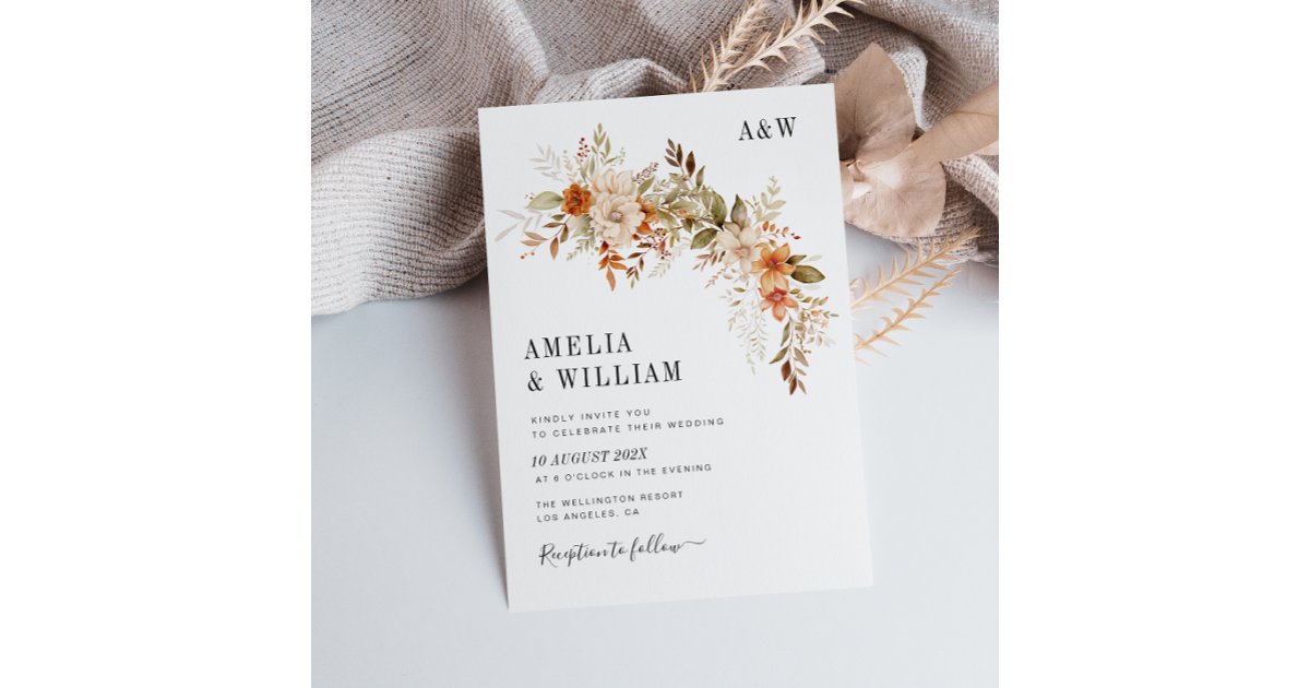 boho rustic autumn fall florals wedding Invitation | Zazzle