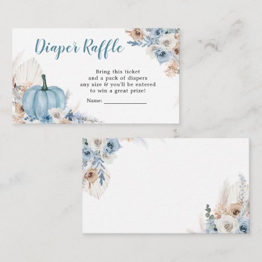 Boho Rustic Blue Pumpkin Fall Diaper Raffle Enclosure Card | Zazzle