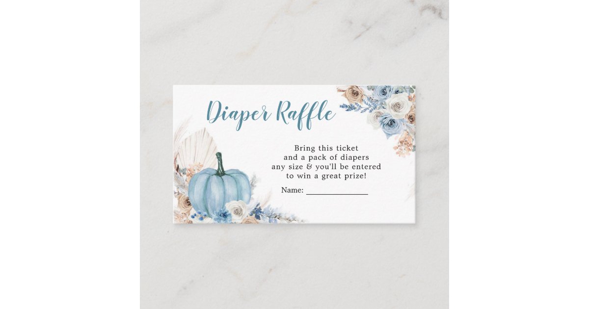 Boho Rustic Blue Pumpkin Fall Diaper Raffle Enclosure Card | Zazzle