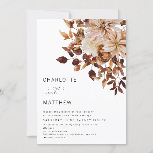 Boho Rustic Fall Autumn Leaves Floral Wedding Invitation | Zazzle