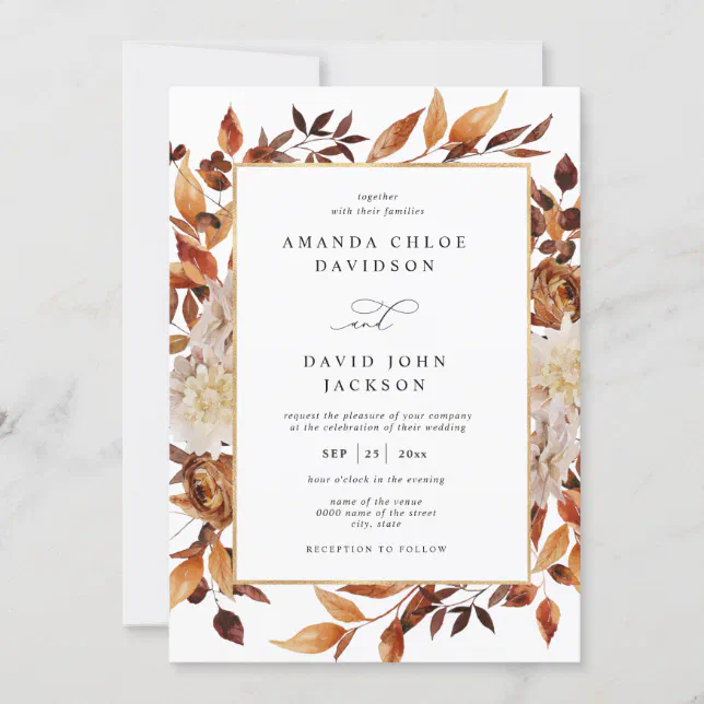 Boho Rustic Fall Autumn Leaves Greenery Wedding Invitation | Zazzle