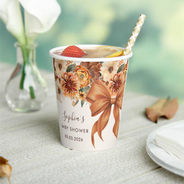 Boho Rustic Fall Floral Baby Shower Party Paper Cups | Zazzle