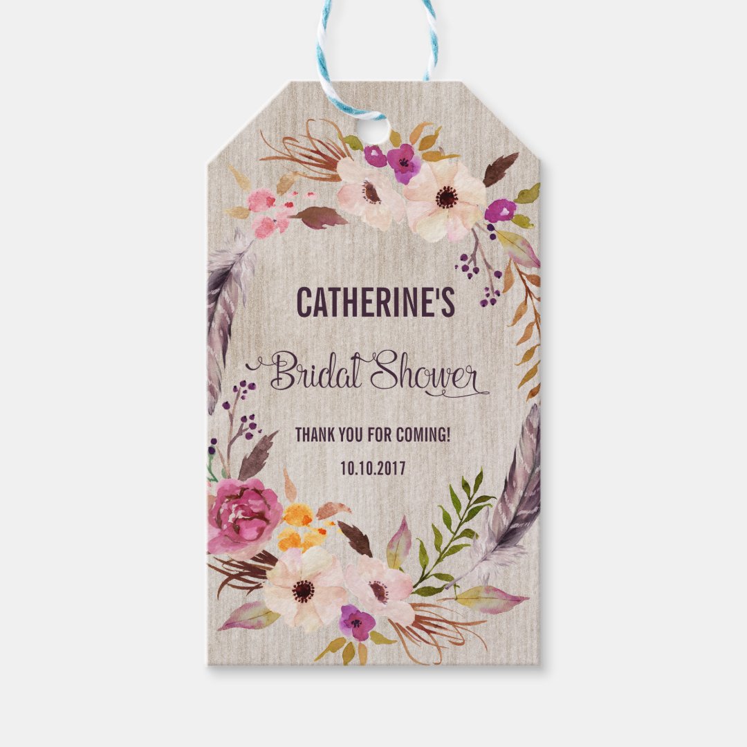 Boho Rustic Favor Tag Bridal Shower Thank You Tag | Zazzle